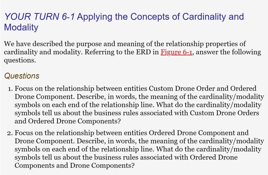 your turn 6 1 applying the concepts of cardinality and modality we have ...