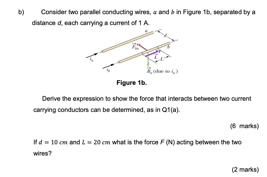SOLVED: Consider two parallel conducting wires, a and b in Figure 1b ...