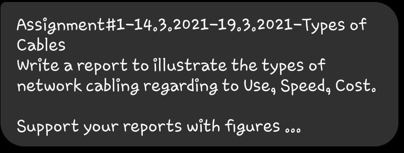 SOLVED: Assignment #1 - 14.3.2021 - 19.3.2021 - Types of Cables Write a report to illustrate the ...