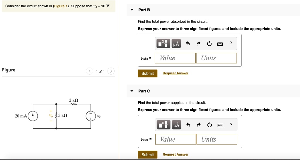SOLVED: Consider the circuit shown in Figure 1. Suppose that us = 10 V. Part B Find the total ...