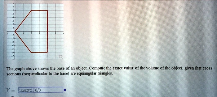 SOLVED: The graph above shows the base of an object. Compute the exact value of the volume of ...