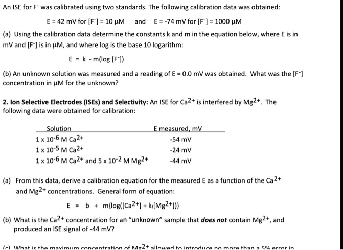 SOLVED: An ISE was calibrated using two standards. The following ...