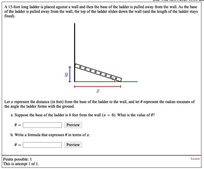 SOLVED: A [5-foot long ladder is placed against wall and then the base ...
