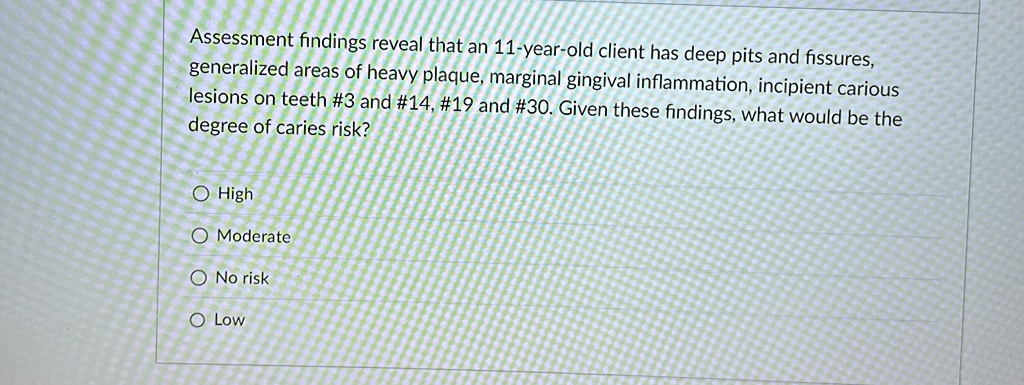 Assessment findings reveal that an 11-year-old client has deep pits and ...