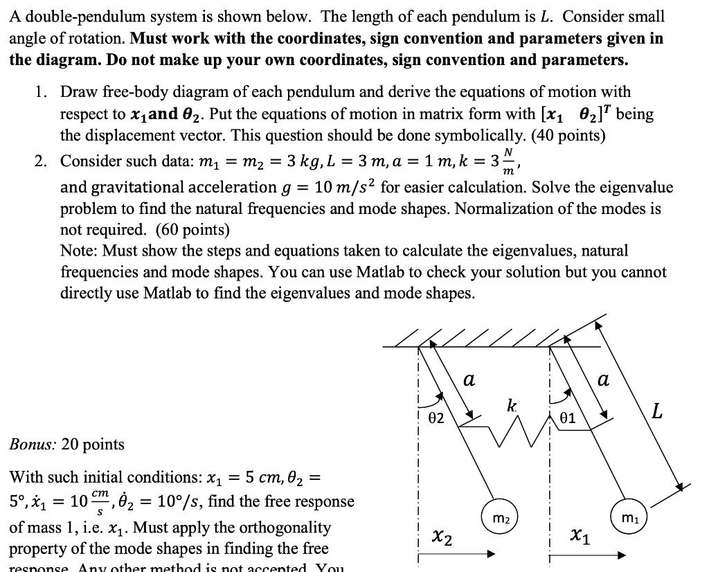 SOLVED: A double-pendulum system is shown below. The length of each pendulum is L. Consider a ...
