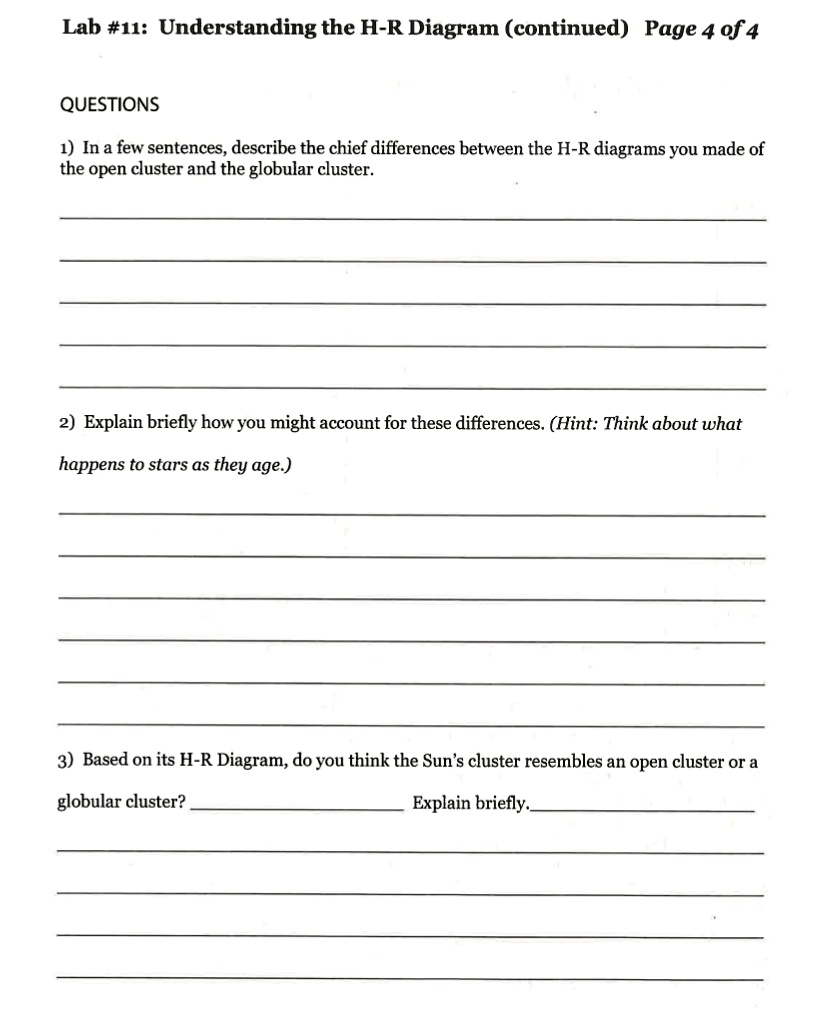 SOLVED:Lab #11: Understanding the H-R Diagram (continued) Page 4 0f 4 ...