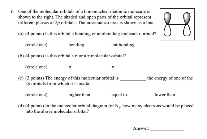 One of the molecular orbitals of a homonuclear diatomic molecule is shown to the right: The ...