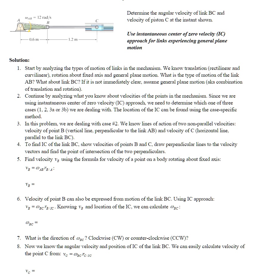 determine the angular velocity of link bc and velocity of piston c at the instant shown a 12 ...