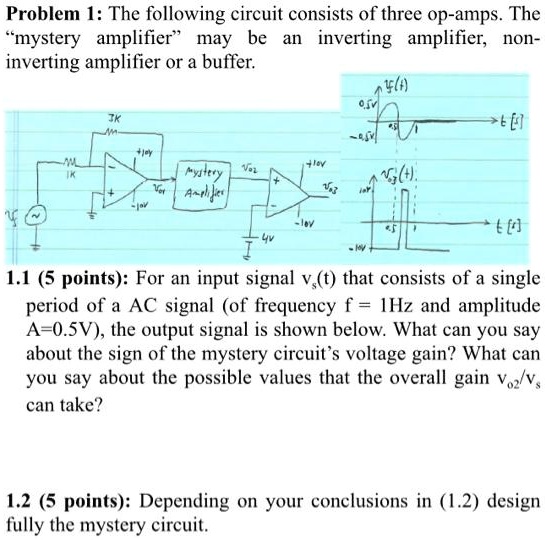 SOLVED: Problem 1: The following circuit consists of three op-amps. The mystery amplifier may be ...