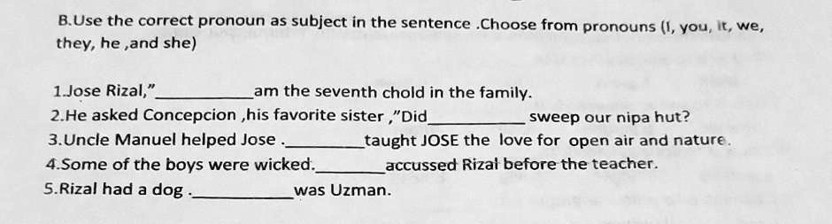 pasagot po nang maayos buse the correct pronoun as subject in the ...