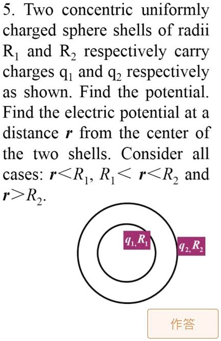5 two concentric uniformly charged sphere shells of radii r and rz respectively carry charges 4 ...
