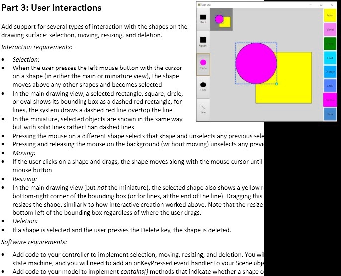 SOLVED: Part 3: User Interactions Add support for several types of interaction with the shapes ...