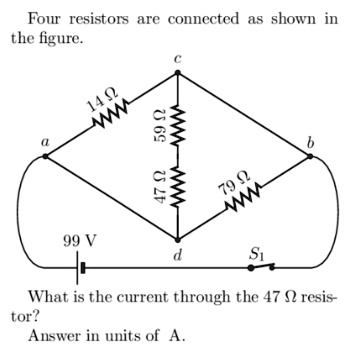 four resistors are connected as shown in the figure 14 omega 59 omega ...