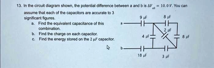 SOLVED: In the circuit diagram shown, the potential difference between a and b is V = 10.0V. You ...