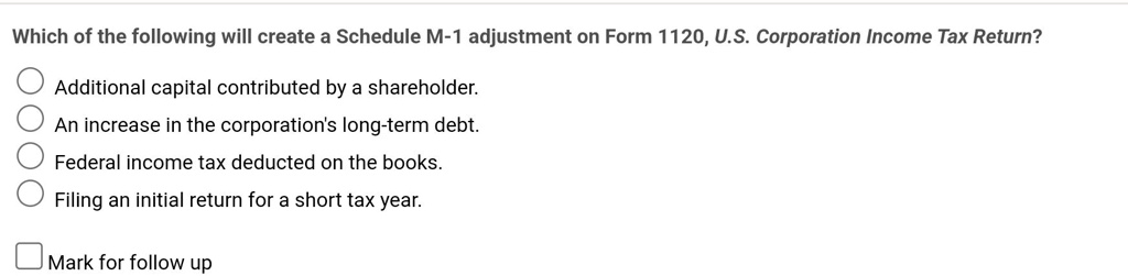 Texts: Which of the following will create a Schedule M-1 adjustment on ...