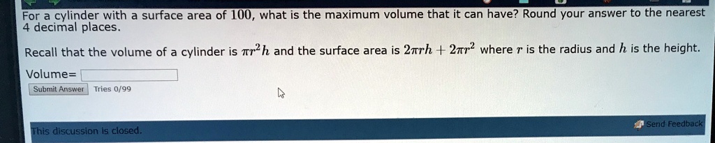 SOLVED: 'Please help solve derivative story problem for a cylinder with ...