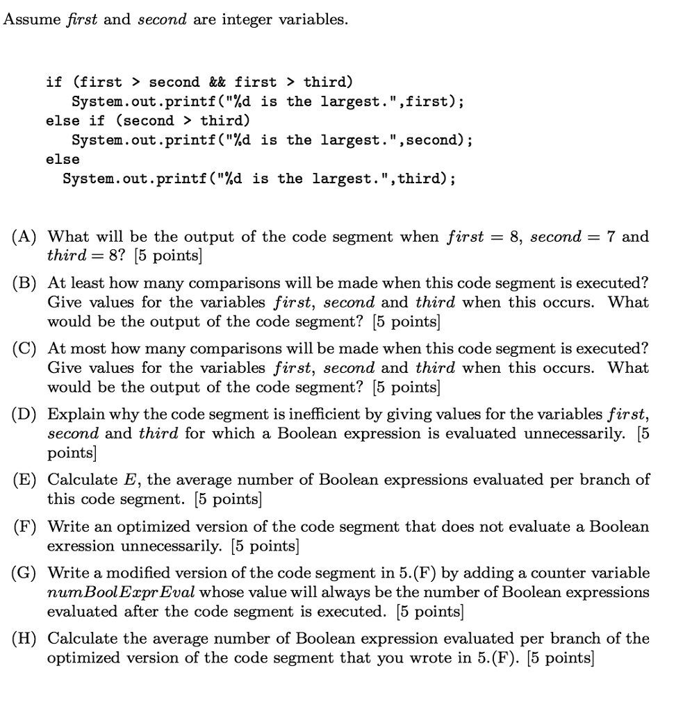 Solved Assume First And Second Are Integer Variables If First 4276