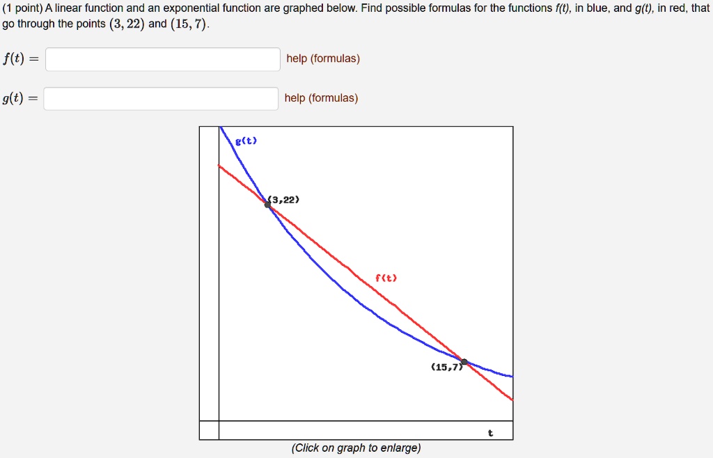 SOLVED: point) A linear function and an exponential function are graphed below: Find possible ...