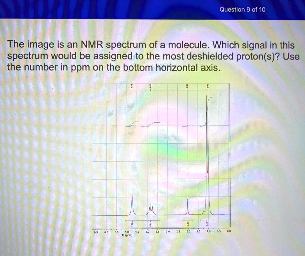 Question 9 of 10 The image is an NMR spectrum of a molecule. Which ...