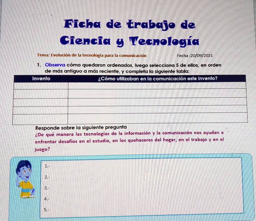 SOLVED: ayudaaaaaaaaaaaaaaA 3 Ficha de trabaje de Ciencia 9 Tecnología ...