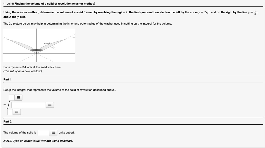 SOLVED: point) Finding the volume solid of revolution (washer method ...
