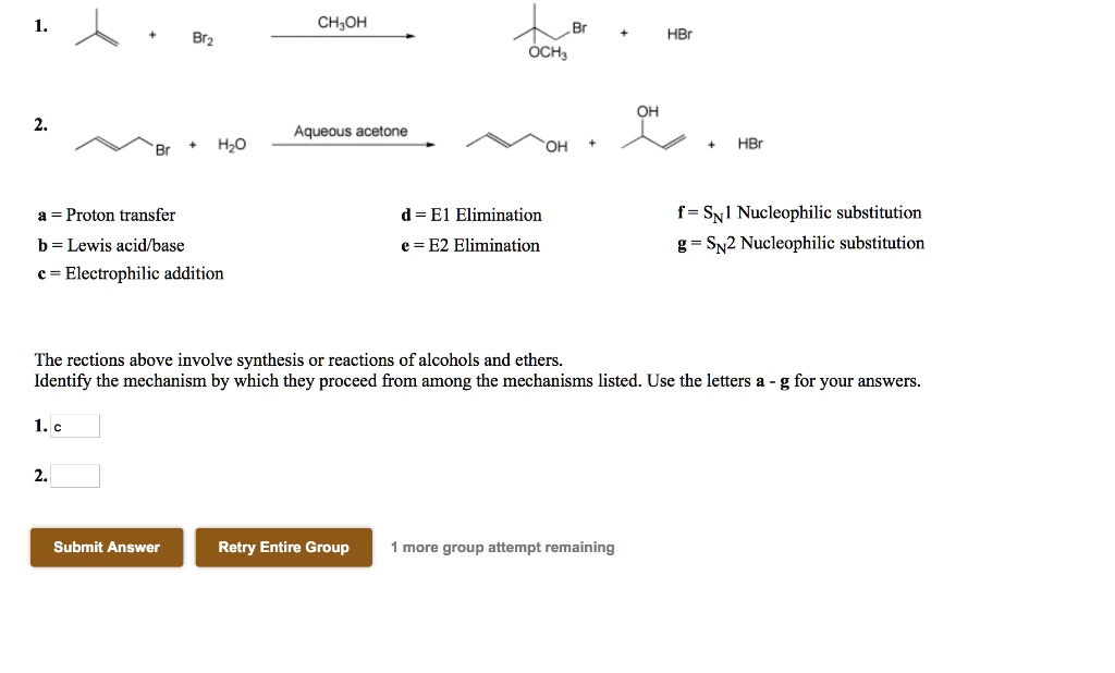 SOLVED: Texts: CH3OH Br2 HBr OCH3 Aqueous acetone H2O OH HBr 4 = Proton ...