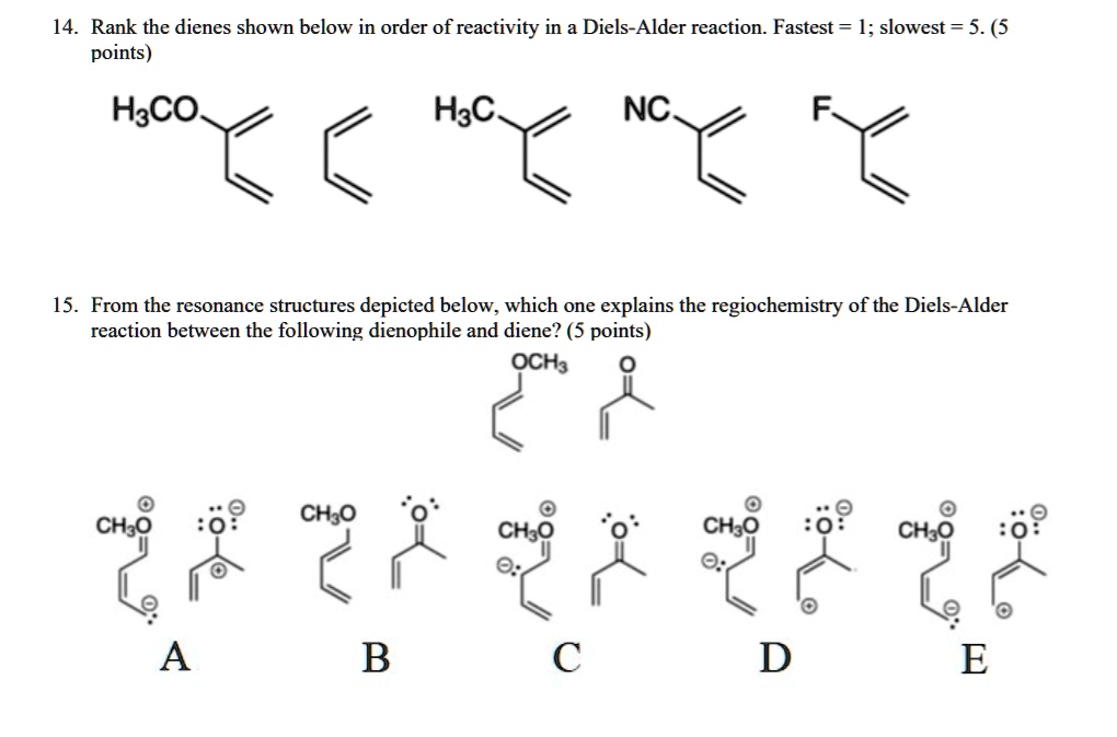 14 rank the dienes shown below in order of reactivity in a...