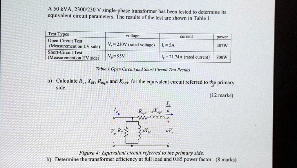 A 50 kVA, 2300/230 V single-phase transformer has been tested to ...
