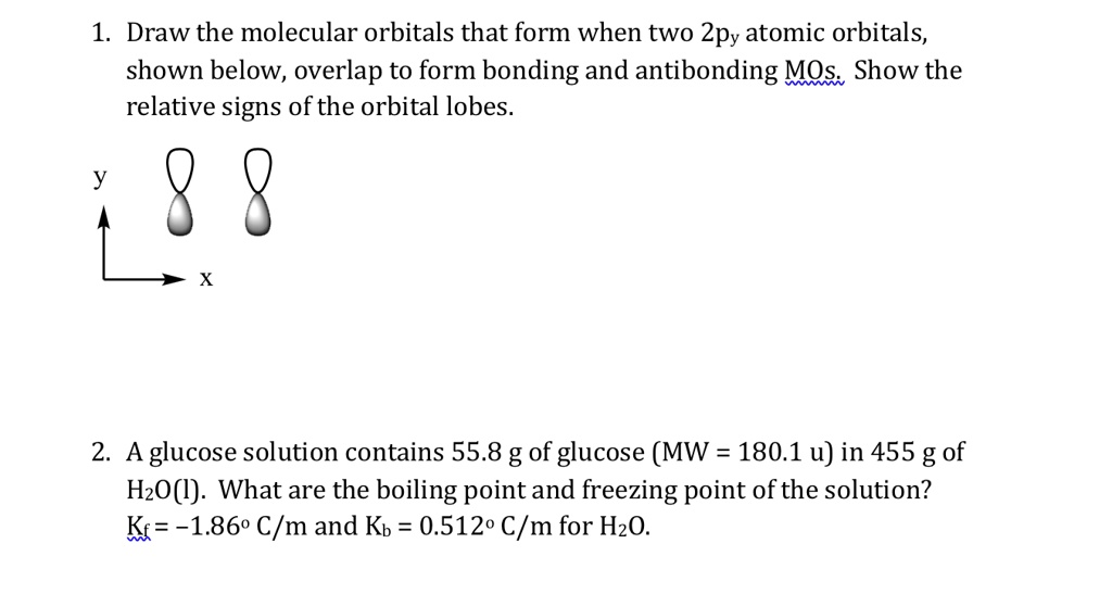 Solved Draw The Molecular Orbitals That Form When Two 2py Atomic Orbitals Shown Below Overlap