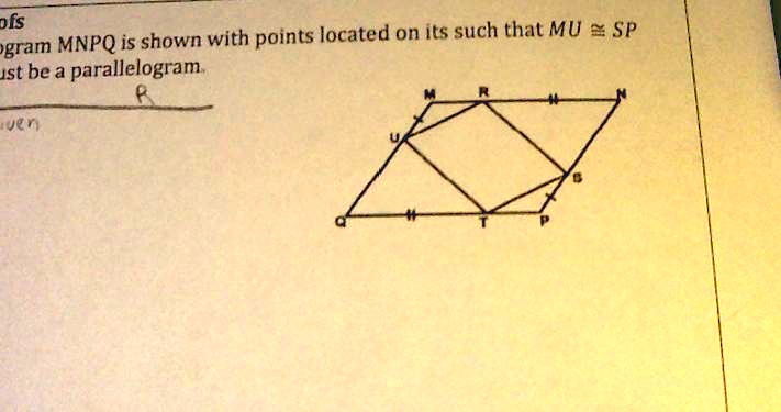 SOLVED: In the diagram shown, parallelogram MNPQ is shown with points located on its sides such ...