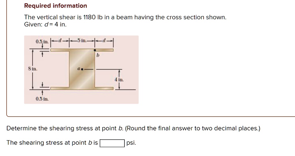 Required information The vertical shear is 1180 lb in a beam having the ...