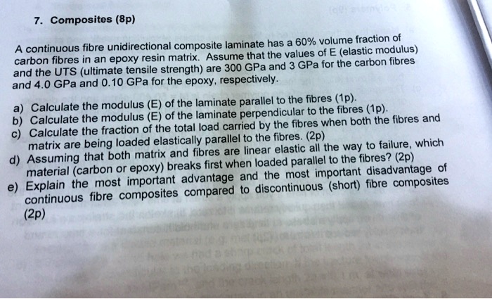 SOLVED: 7. Composites (8p) The UTS (ultimate tensile strength) and the ...