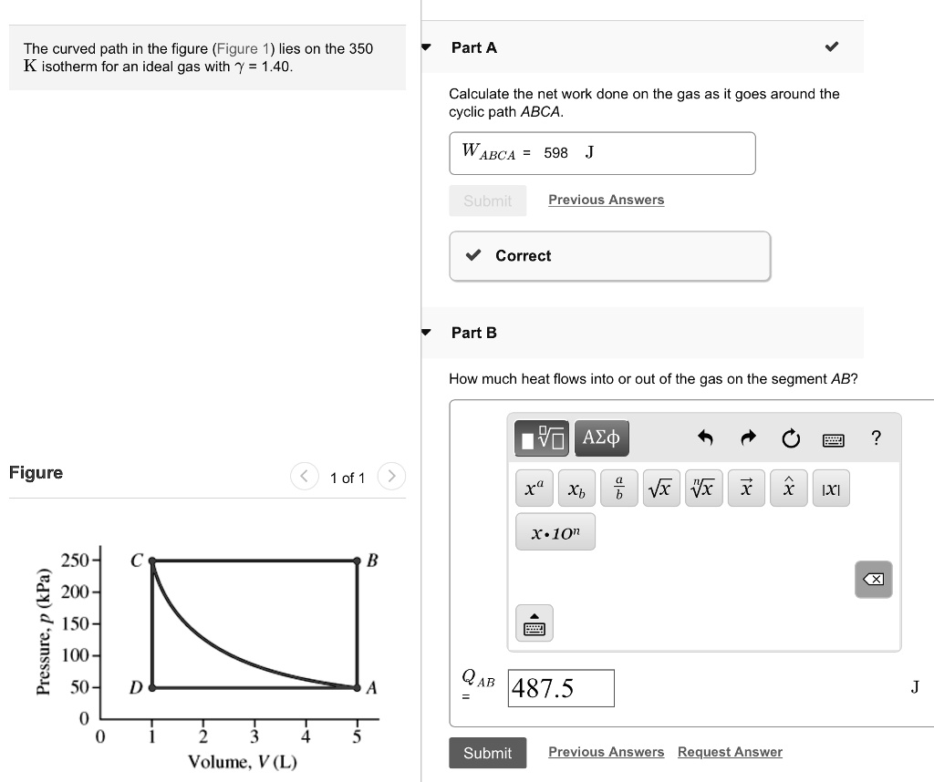 the curved path in the figure figure 1 lies on the 350 k isotherm for an ideal gas with 40 part ...