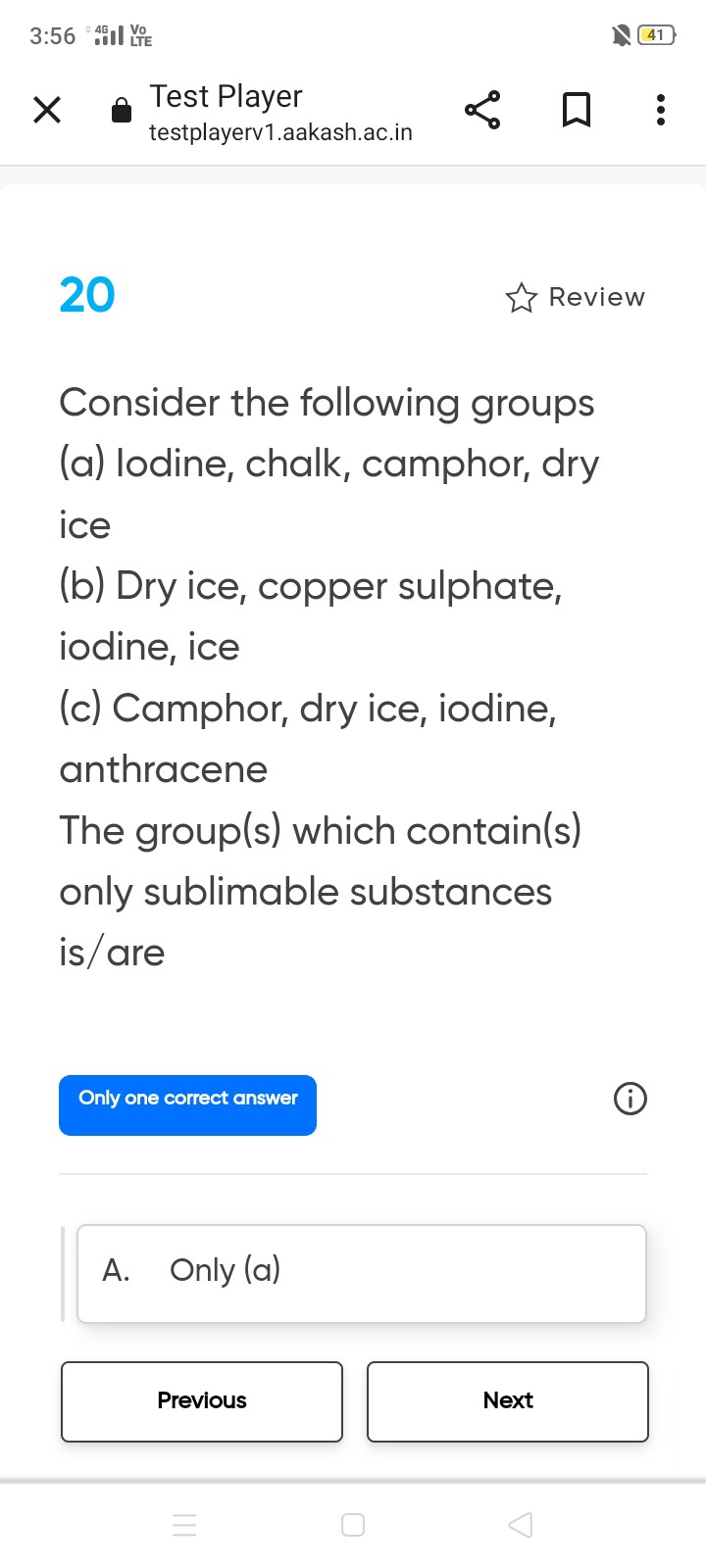 SOLVED: 3: 56 :IIII LTT Test Player testplayerv1.aakash.ac.in 20 Review ...