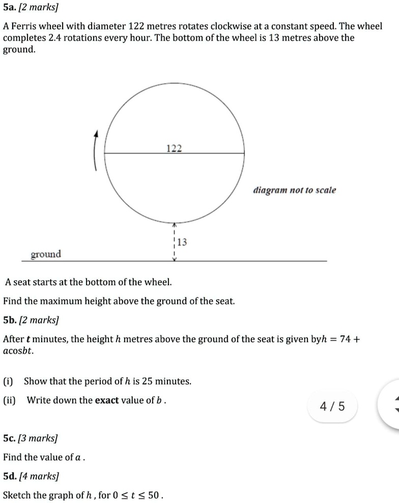 A Ferris wheel with a diameter of 122 meters rotates clockwise at a ...