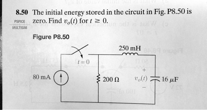 8.50 The initial energy stored in the circuit in Fig. P8.50 is PSPICE zero. Find vo(t) for t ≥ 0 ...