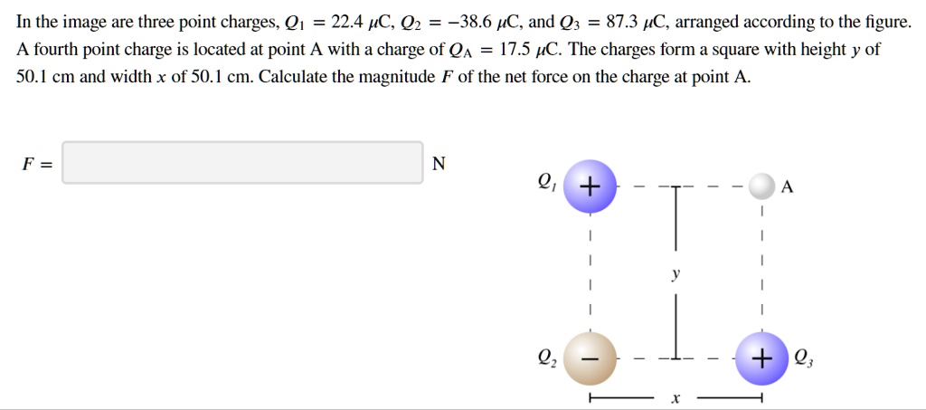 SOLVED: In the image are three point , charges, Q1 22.4 HC, Q2 -38.6 /C, and Q3 87.3 HC ...