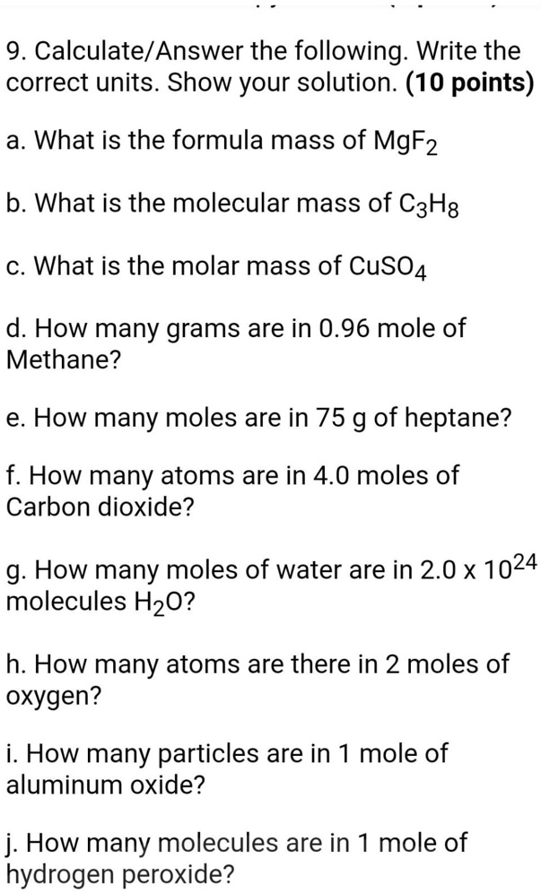 9 calculateanswer the following write the correct units show your solution 10 points a what is ...