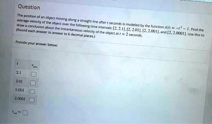 Solved Question The Position Ofan Object Moving Average Velocity Of