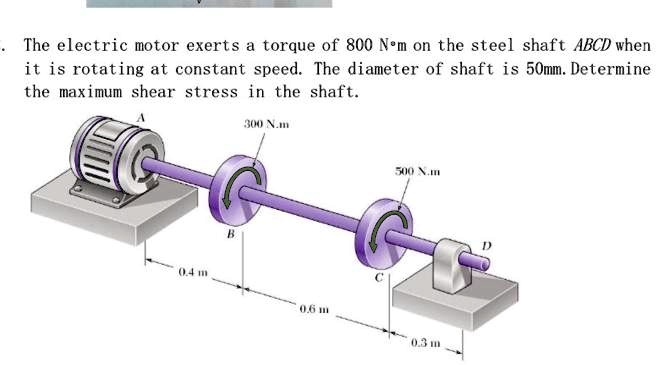 SOLVED: The electric motor exerts a torque of 800 Nm on the steel shaft ...