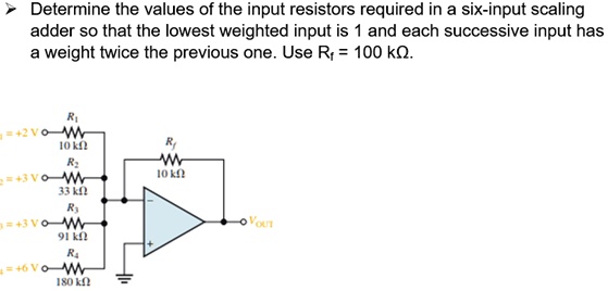 SOLVED: Determine the values of the input resistors required in a six-input scaling adder so ...