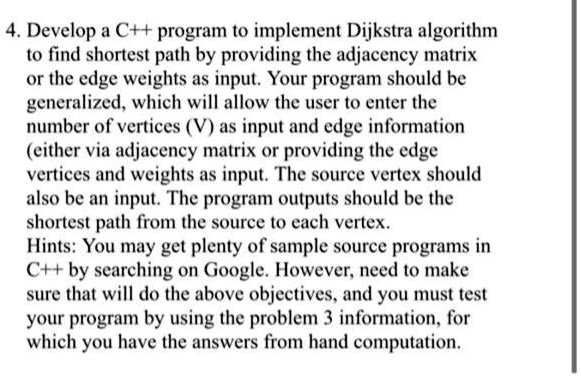 Solved C Develop A C Program To Implement Dijkstra Algorithm To Find Shortest Path By