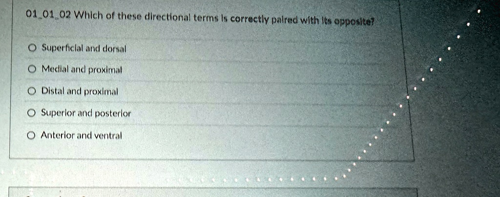 0101.02 Which of these directional terms is correctly paired with its ...