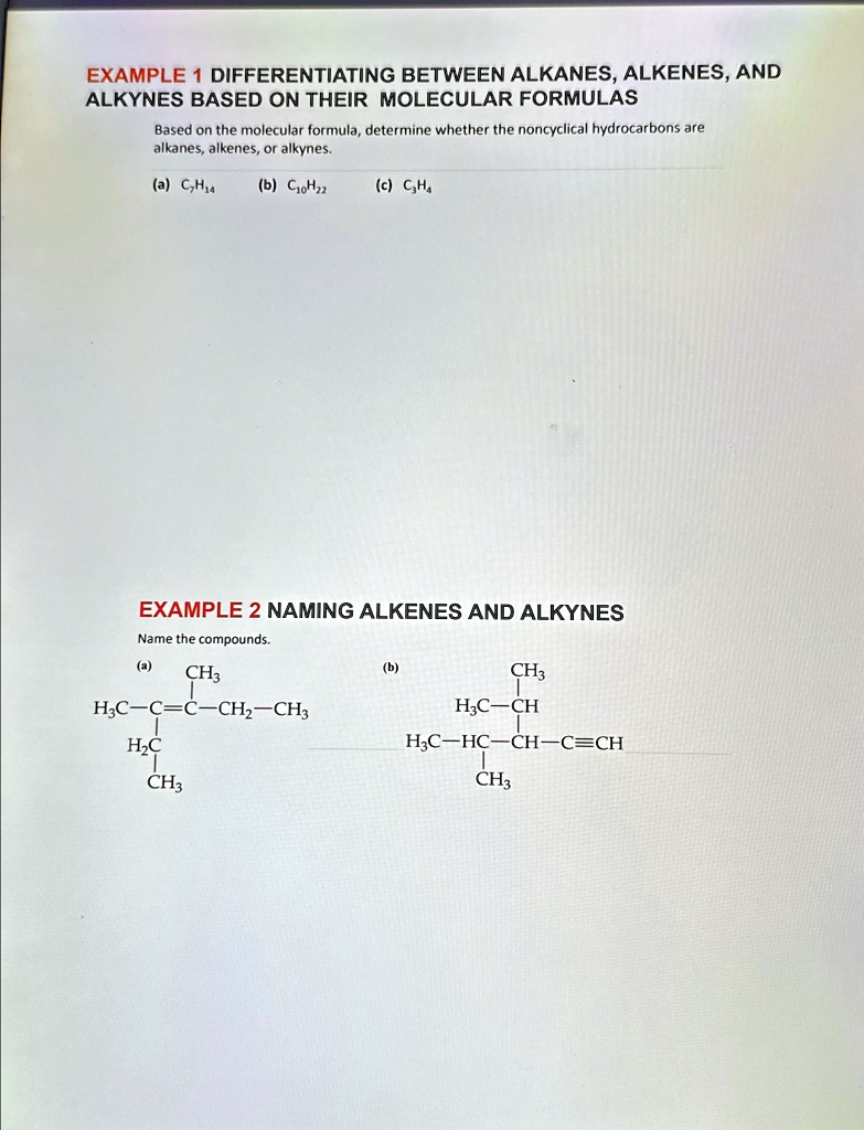 example 1 differentiating between alkanes alkenes and alkynes based on their molecular formulas ...