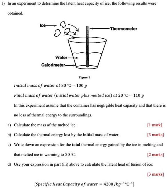 SOLVED: In an experiment to determine the latent heat capacity of ice, the following results ...