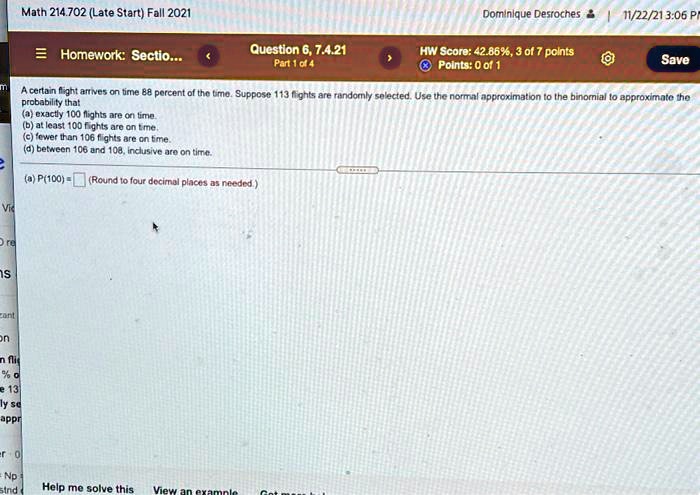 SOLVED: A certain flight arrives on time 88 percent of the time ...