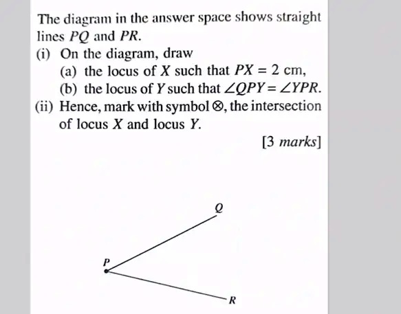SOLVED: The diagram in the answer space shows straight lines PQ and PR ...