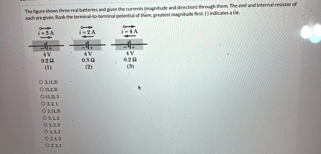 The figure shows three real batteries and gives the currents (magnitude ...