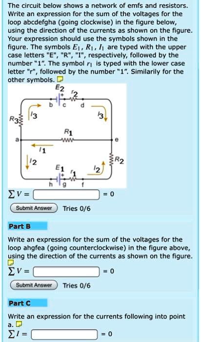 Solved The Circuit Below Shows A Network Of Emfs And Resistors Write An Expression For The Sum
