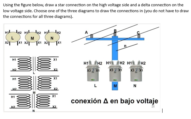 SOLVED: Using the figure below, draw a star connection on the high ...